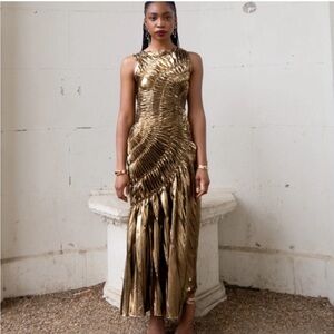Georgia Hardinge | Dresses | Georgia Hardinge Fossil Dress Gold Pleated ...